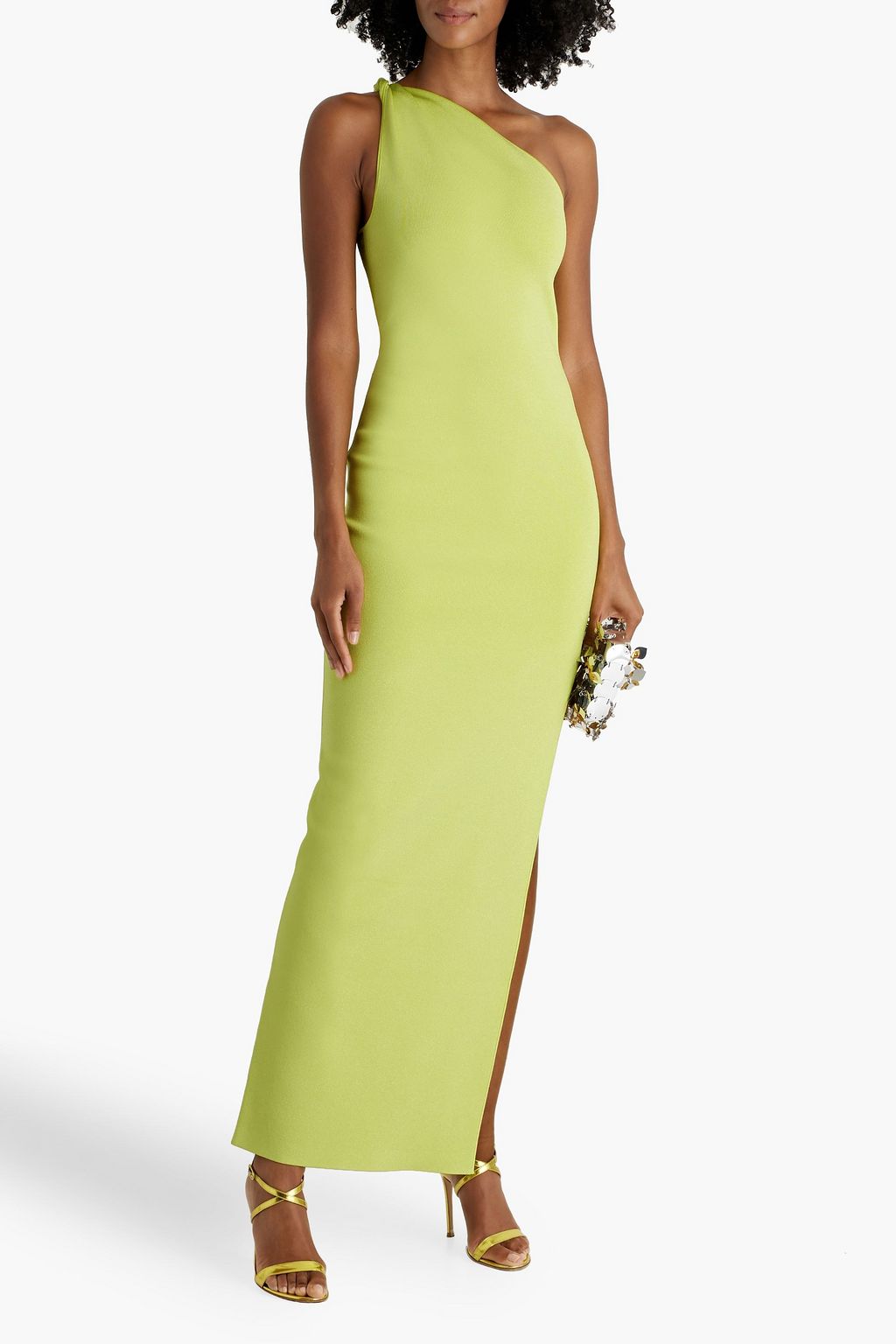 GALVAN LONDON Persephone one-shoulder metallic stretch-knit maxi dress ...